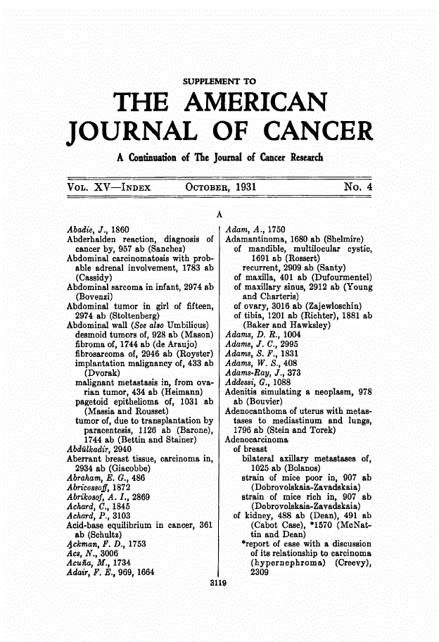 Index | The American Journal of Cancer | American Association for ...