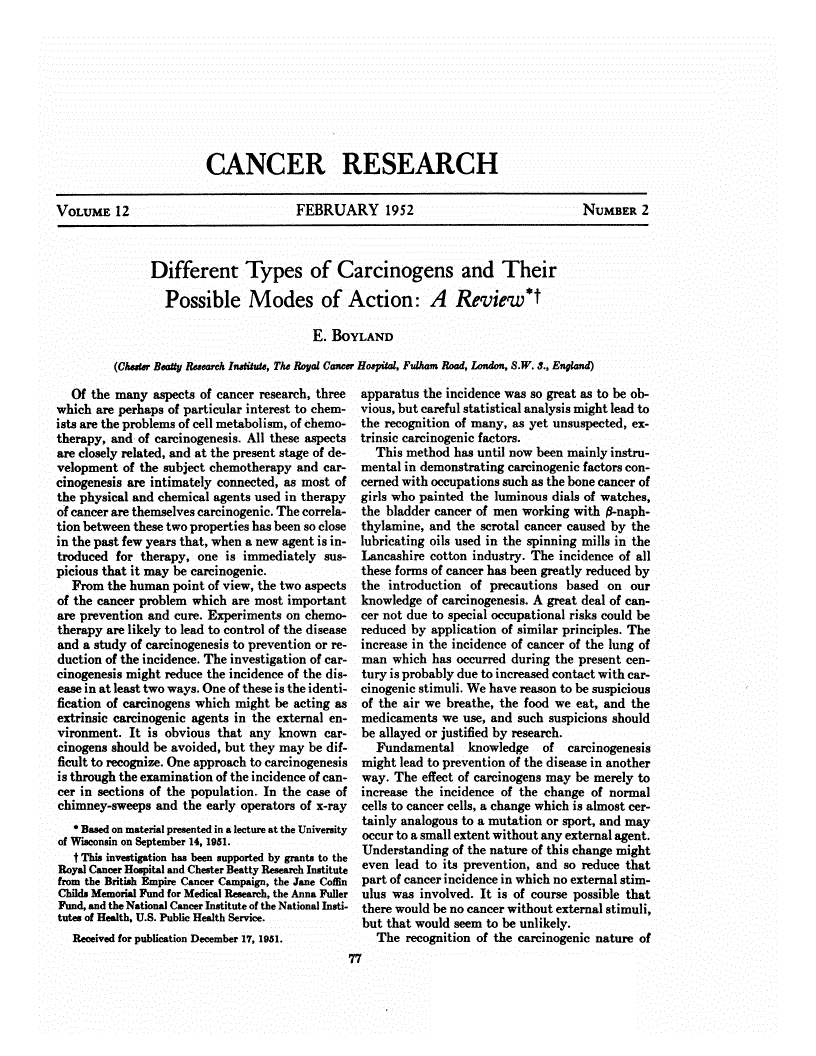 Different Types of Carcinogens and Their Possible Modes of Action: A ...