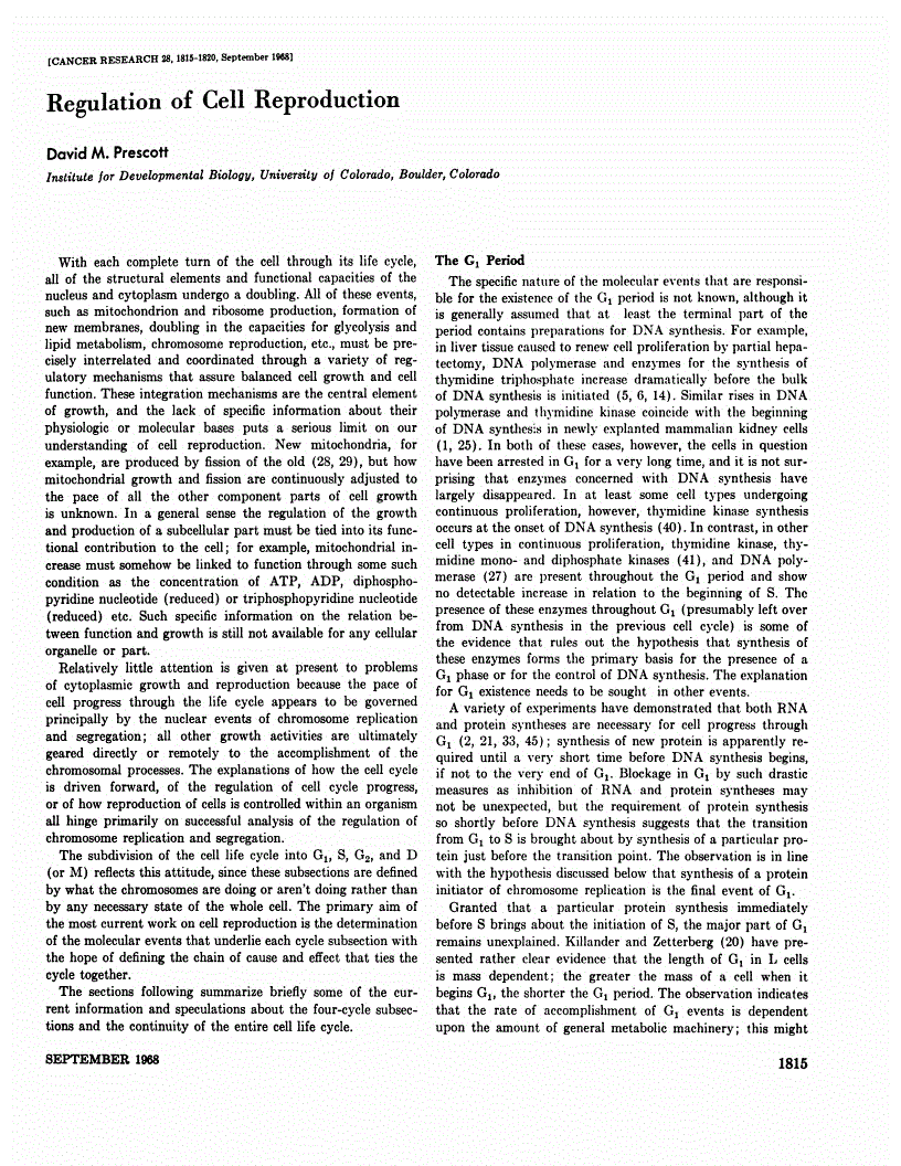 Regulation of Cell Reproduction | Cancer Research | American ...