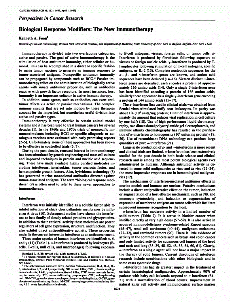 Biological Response Modifiers: The New Immunotherapy | Cancer Research ...