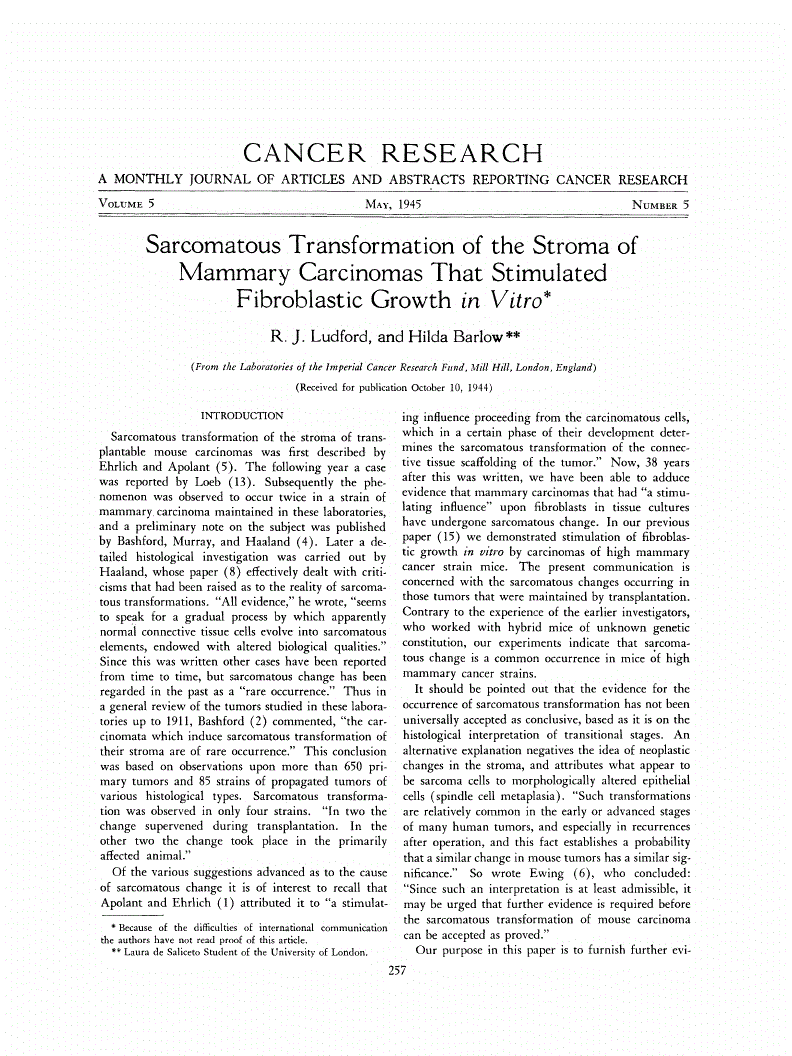 Sarcomatous Transformation of the Stroma of Mammary Carcinomas That ...