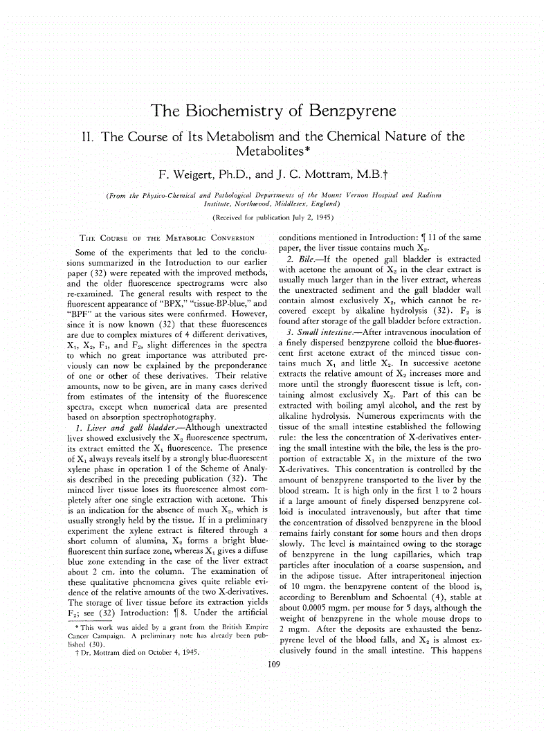The Biochemistry of Benzpyrene. II. The Course of Its Metabolism and ...