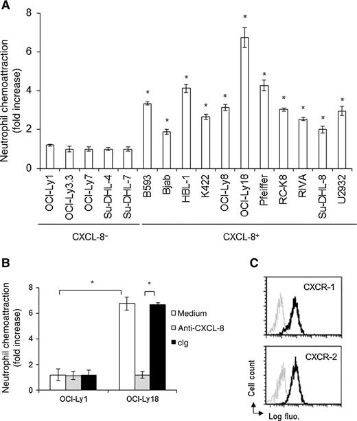 CXCL-8/IL8 Produced by Diffuse Large B-cell Lymphomas Recruits ...