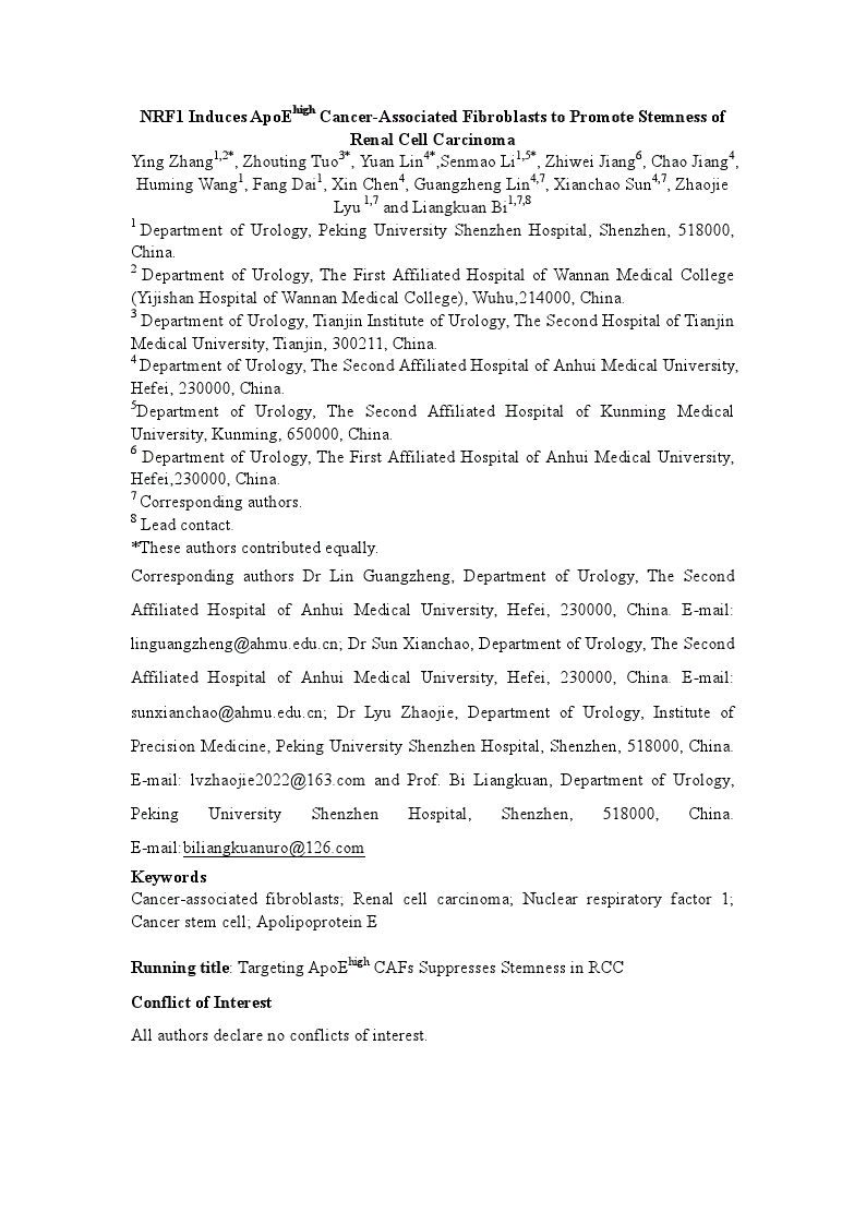 NRF1 Induces ApoEhigh Cancer-Associated Fibroblasts to Promote Stemness ...