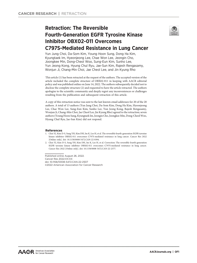 Retraction: The Reversible Fourth-Generation EGFR Tyrosine Kinase ...