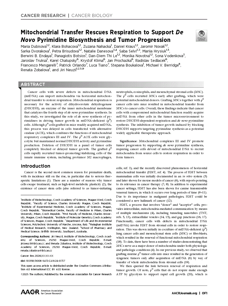 Mitochondrial Transfer Rescues Respiration to Support De Novo ...
