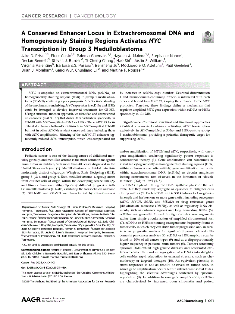A Conserved Enhancer Locus in Extrachromosomal DNA and Homogeneously ...