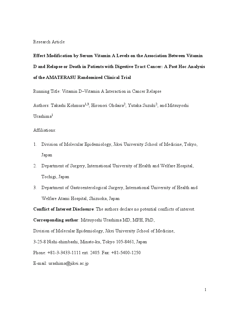 Effect Modification by Serum Vitamin A Levels on the Association ...