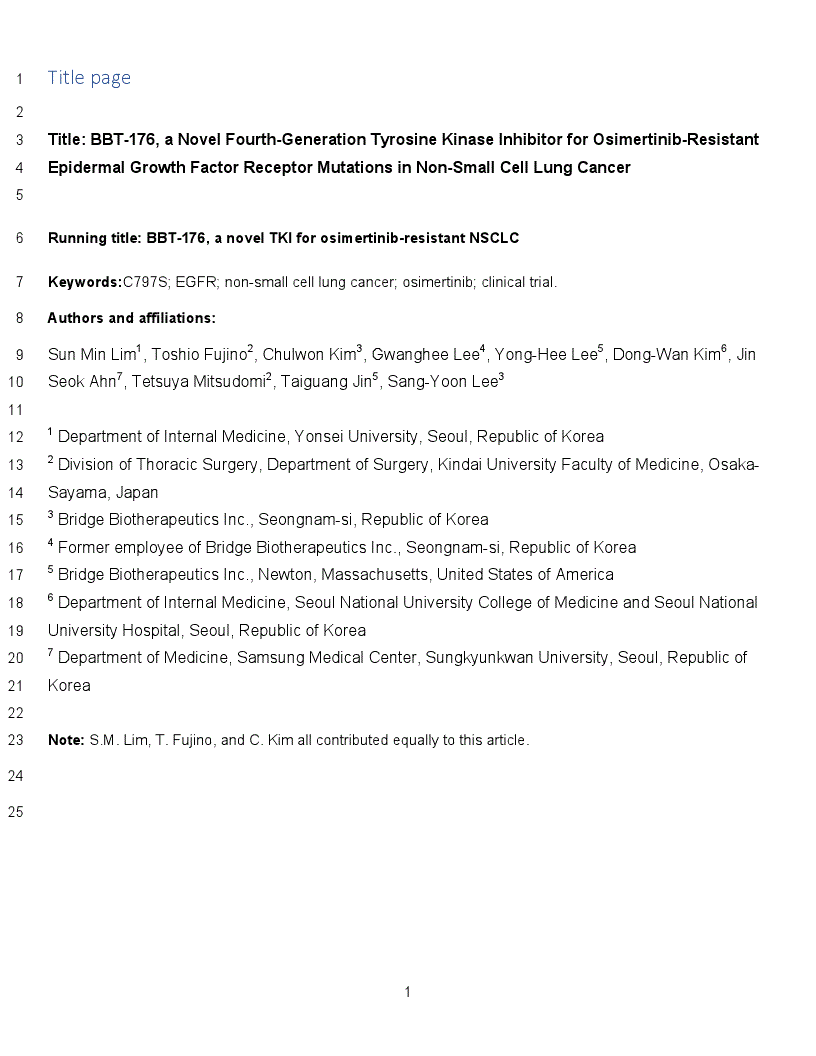 BBT-176, a Novel Fourth-Generation Tyrosine Kinase Inhibitor for Osimertinib-Resistant Epidermal ...