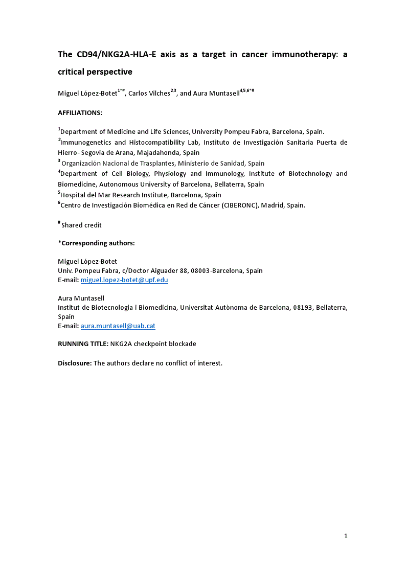 The CD94/NKG2A-HLA-E axis as a target in cancer immunotherapy: a ...