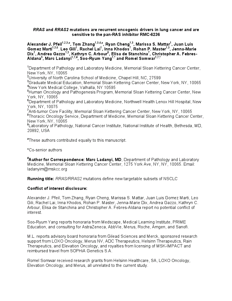 RRAS and RRAS2 mutations are recurrent oncogenic drivers in lung cancer ...