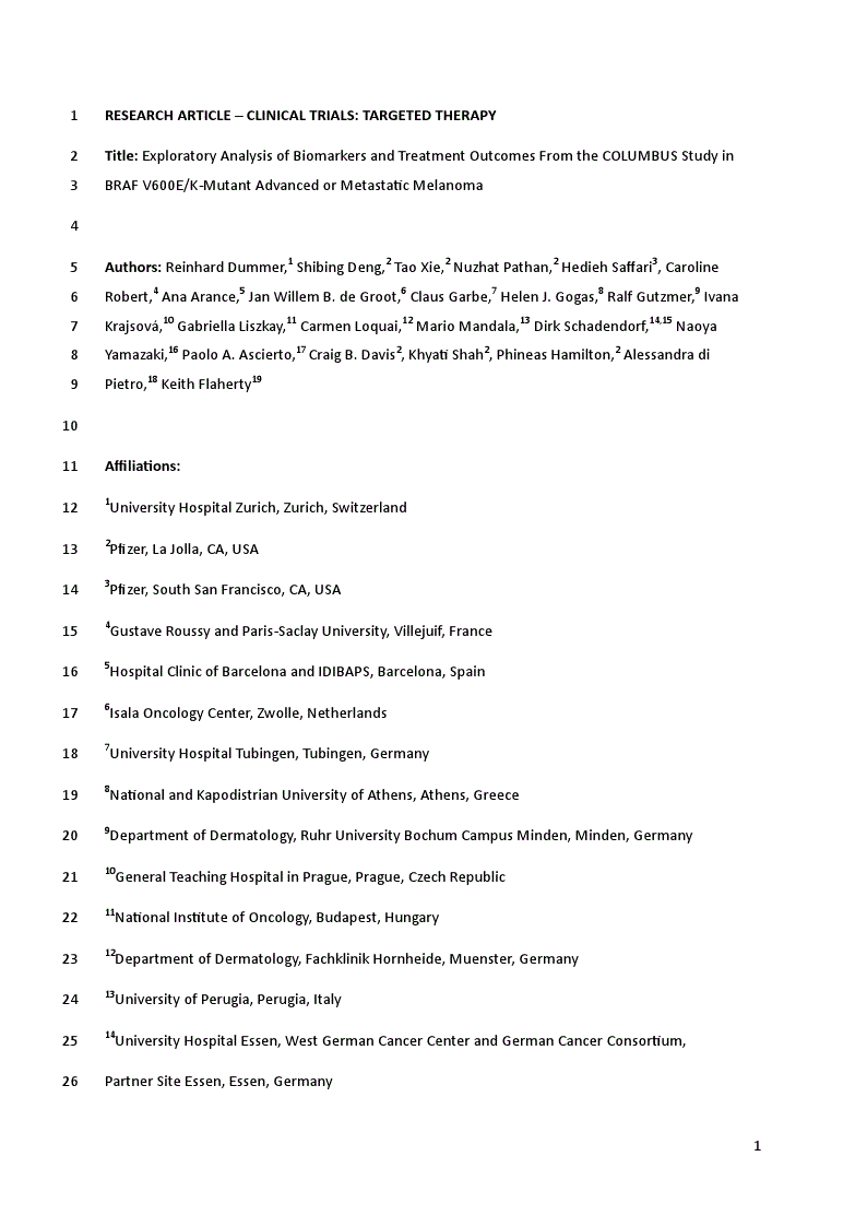 Exploratory Analysis of Biomarkers and Treatment Outcomes From the ...