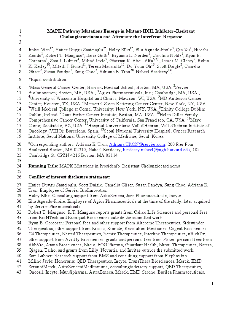 MAPK Pathway Mutations Emerge in Mutant-IDH1 Inhibitor–Resistant ...