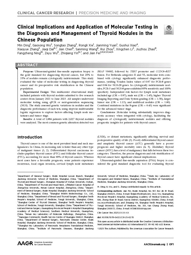 Clinical Implications and Application of Molecular Testing in the ...