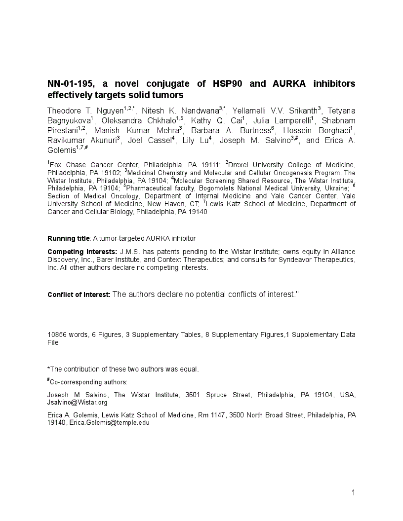 NN-01-195, a novel conjugate of HSP90 and AURKA inhibitors, effectively targets solid tumors ...